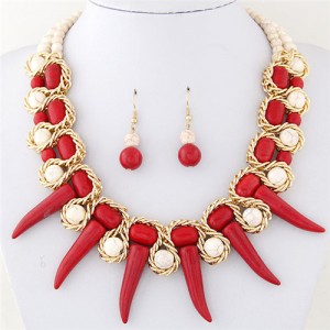 Turquoise Beast Teeth Totem Fashion Statement Necklace and Earring Set ...