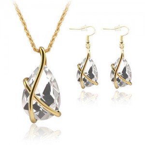 Angel Tear Pendant Party Fashion Costume Necklace and Earrings Set - White