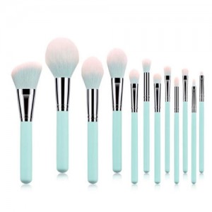 12 pcs Light Blue Wooden Handle High Fashion Makeup Brushes Set