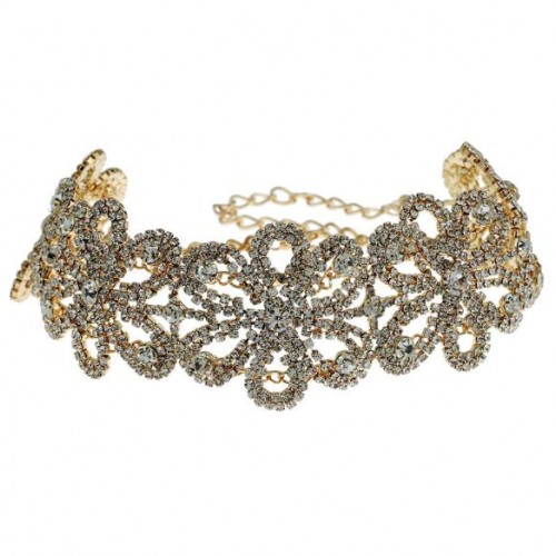 2 Colors Available Rhinestone Hollow Flowers Glistening Style High