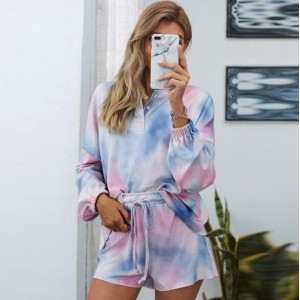 U.S. Fashion Dyed Printing Women Homewear/ Pajamas Suit - Pinky Blue