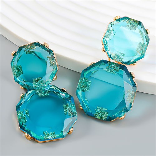 French Vintage Style Unique Octagon Shape Fashion Wholesale Women Earrings Blue