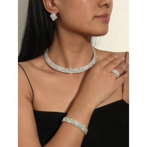 Glistening Rhinestone Embellished Bride Fashion 4pcs Costume Jewelry