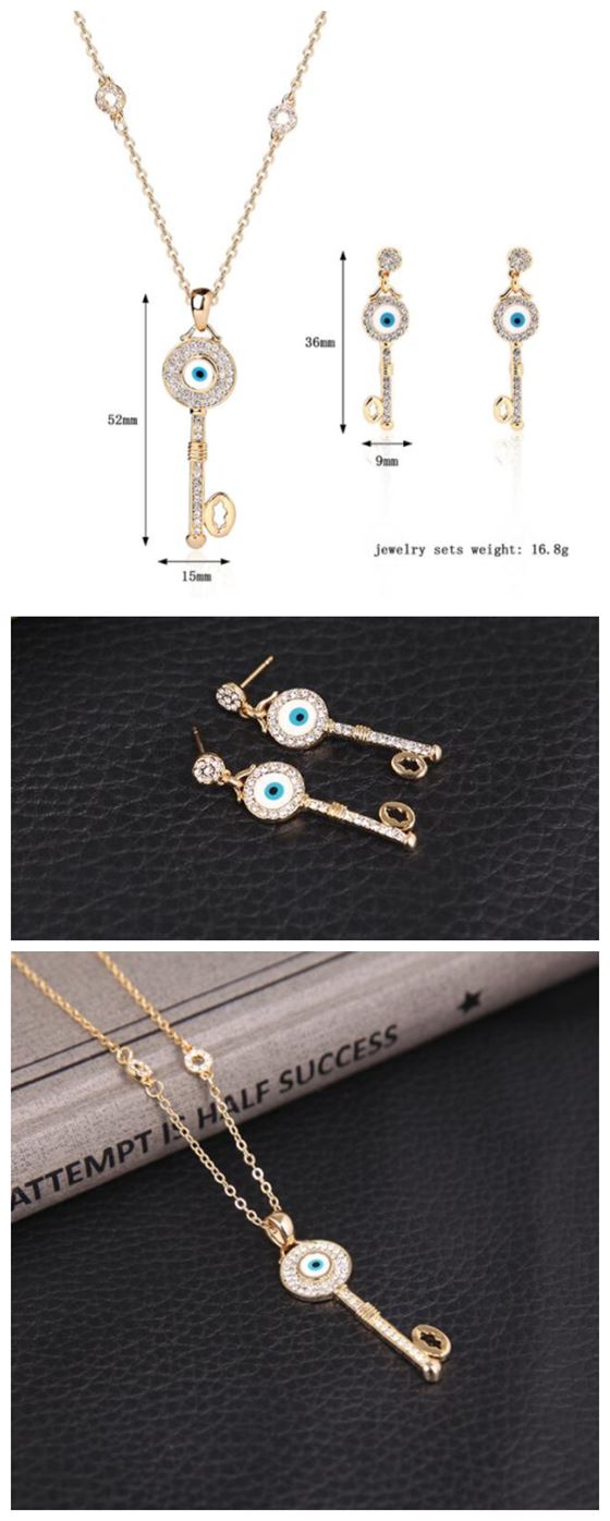 Shining Rhinestone Inlaid Eye Ball Fashion Key Necklace and Earrings 2 ...