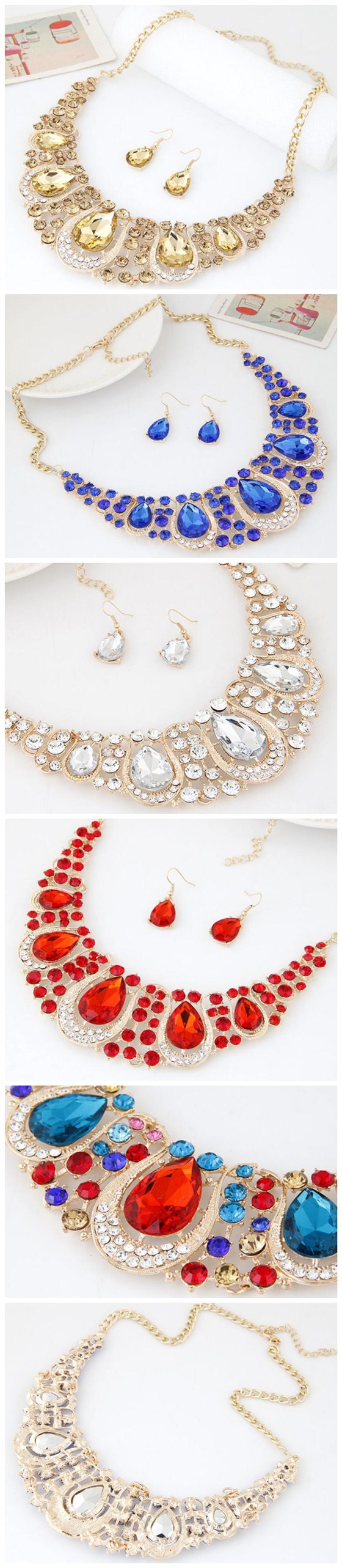 Rhinestone Embellished Resin Gems Combined Waterdrops Theme Collar ...