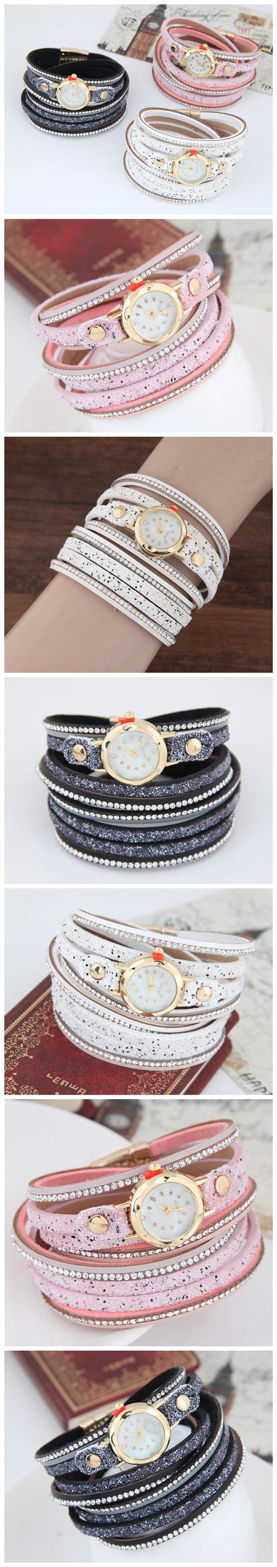 Shining Beads Embellished Multi-layers High Fashion Wrist Watch - White